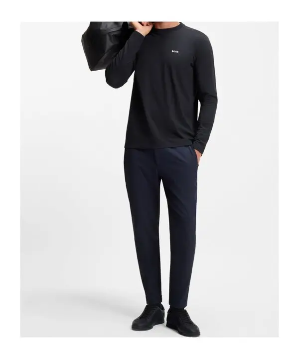 Hugo Boss Long-sleeved T-shirt In Stretch Cotton With Contrast Logo - Dark Blue