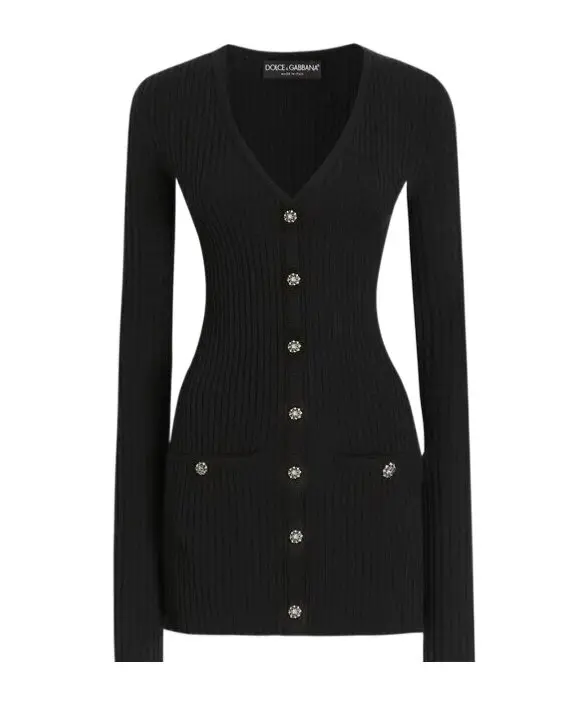 Dolce & Gabbana Ribbed Cardigan With V-neck And Button Fastening