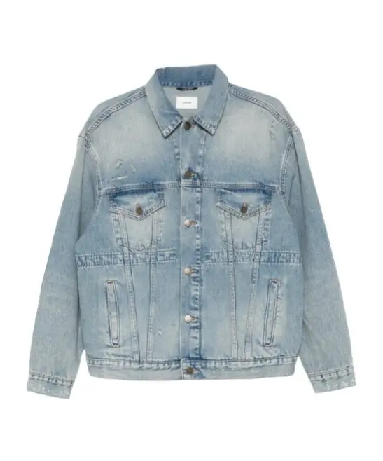 HAIKURE Distressed Logo Patch Denim Jacket - Gray
