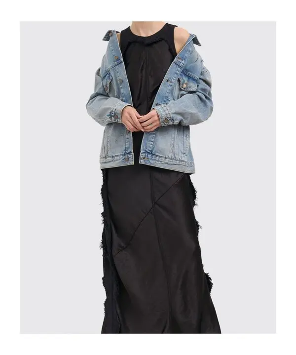 HAIKURE Distressed Logo Patch Denim Jacket - Gray