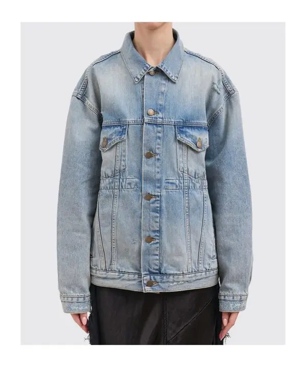 HAIKURE Distressed Logo Patch Denim Jacket - Gray
