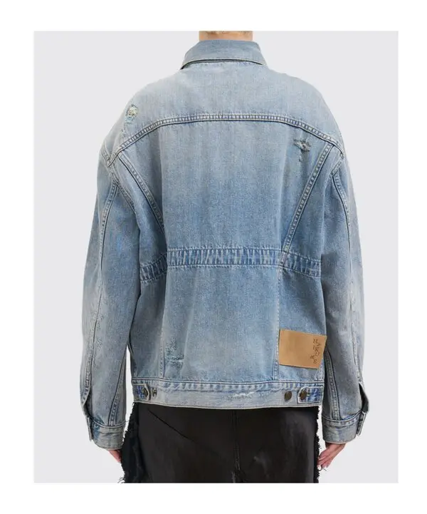 HAIKURE Distressed Logo Patch Denim Jacket - Gray