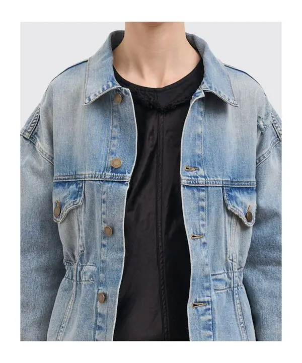 HAIKURE Distressed Logo Patch Denim Jacket - Gray