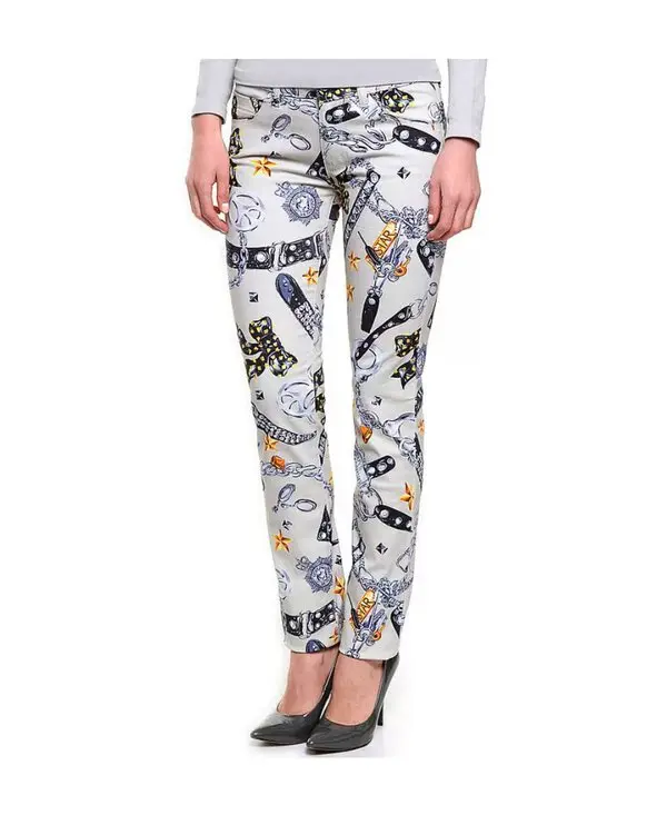 Moschino Printed Slim Fit Jeans - Gray