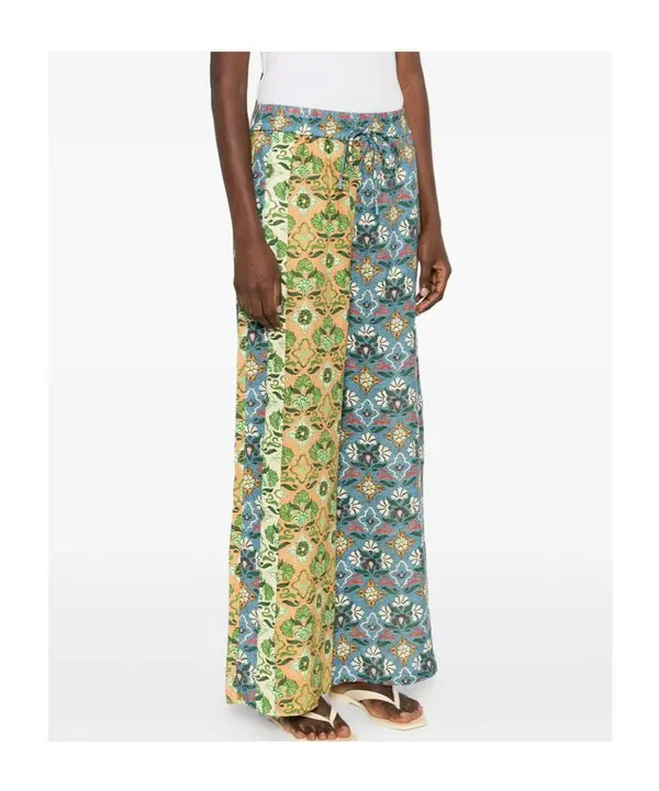 ALEMAIS Printed Wide-leg Drawstring Pants - Green