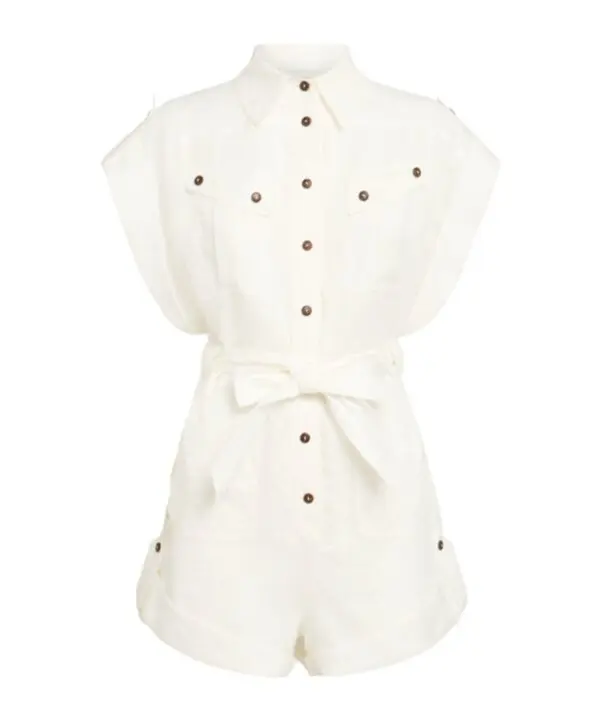 Zimmermann Rhiannon Cuffed Linen Playsuit - White