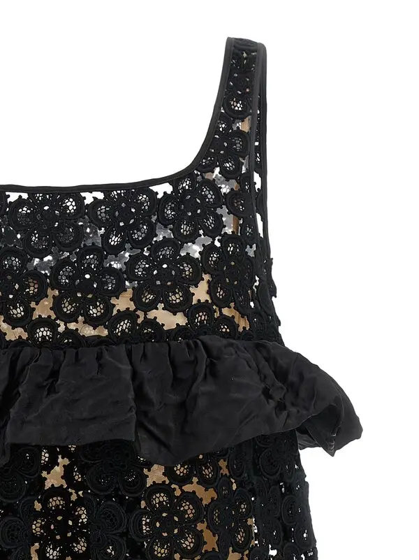 Miu Miu Macramé Ruffled Neckline Dress