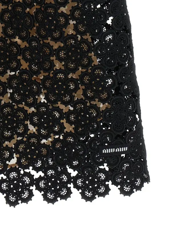 Miu Miu Macramé Ruffled Neckline Dress