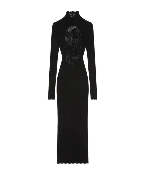 Givenchy Knitted Floral Lace Long Sleeve Midi Dress