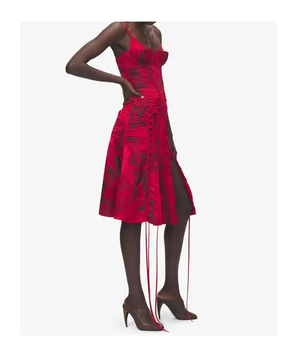 Alexander McQueen Floral Print Lace-up Midi Dress