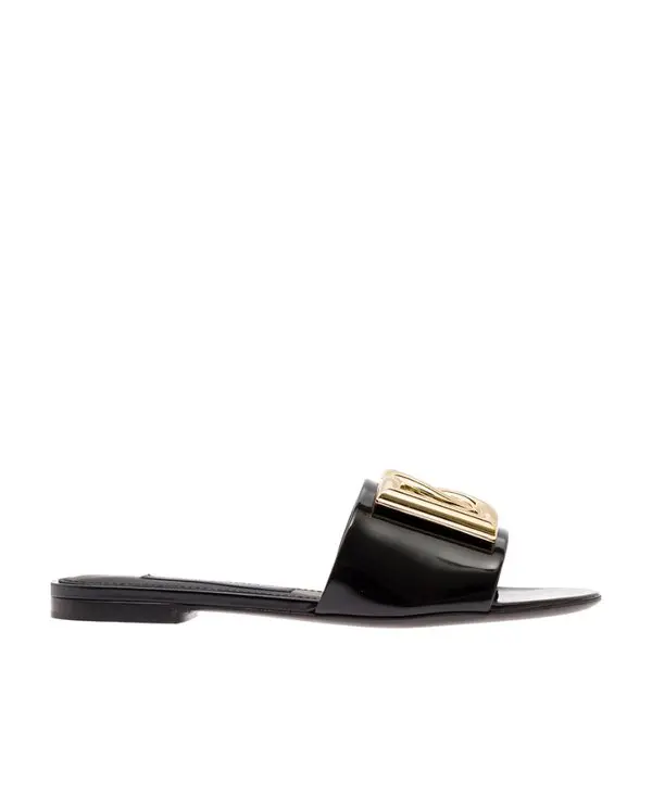 Dolce & Gabbana Logo Plaque Slip-on Sandals - Black