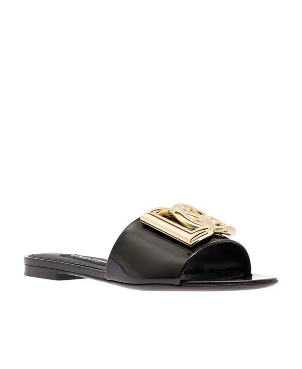 Dolce & Gabbana Logo Plaque Slip-on Sandals - Black