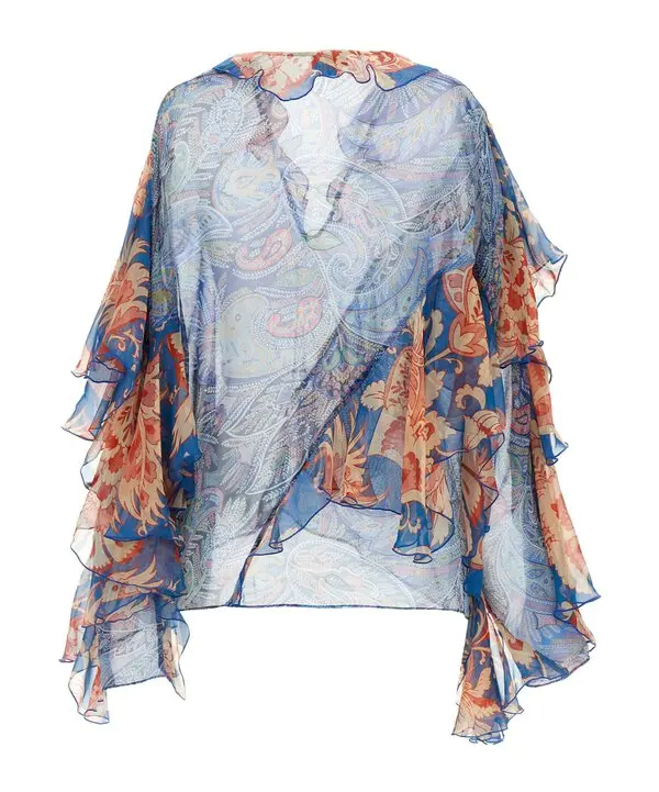 Etro Ruffled Chiffon V-neck Blouse - Multicolor