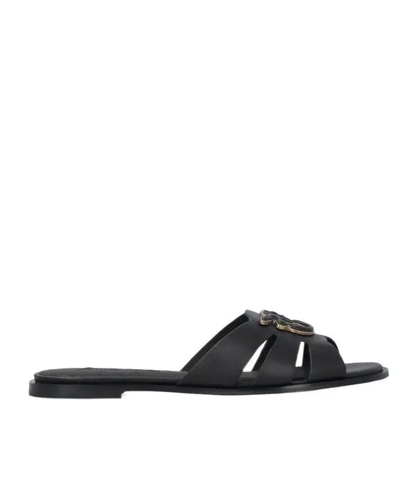 Pinko Open Toe Flat Slippers With Logo Plaque - Black