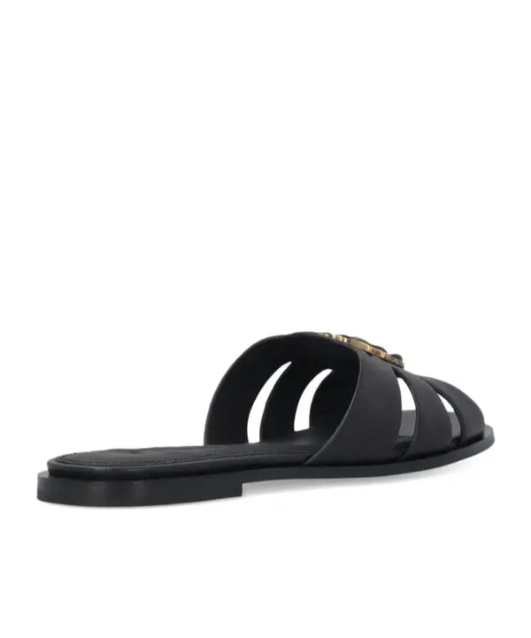 Pinko Open Toe Flat Slippers With Logo Plaque - Black
