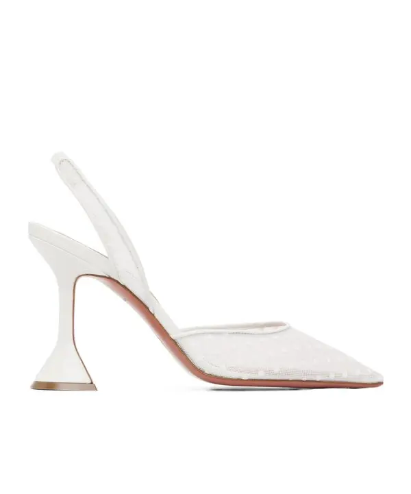 Amina Muaddi Holli 95 Lace Sling Pointed-toe High-heeled Sandals - White
