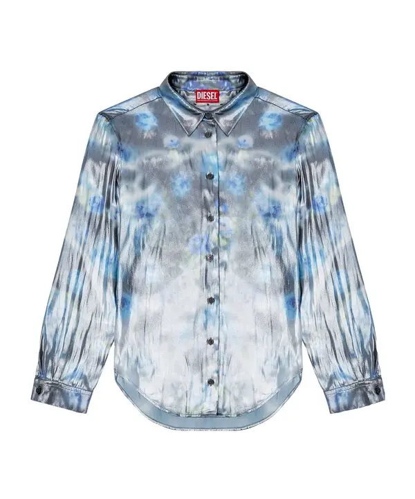 DIESEL® Long Sleeve Blurred Rose Motif Georgette Blouse