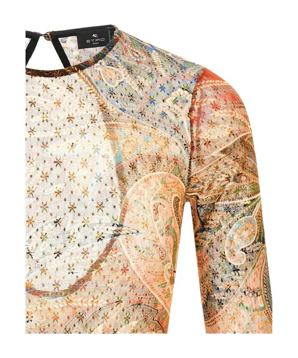 Etro Paisley Foliage Print Tulle Bodysuit