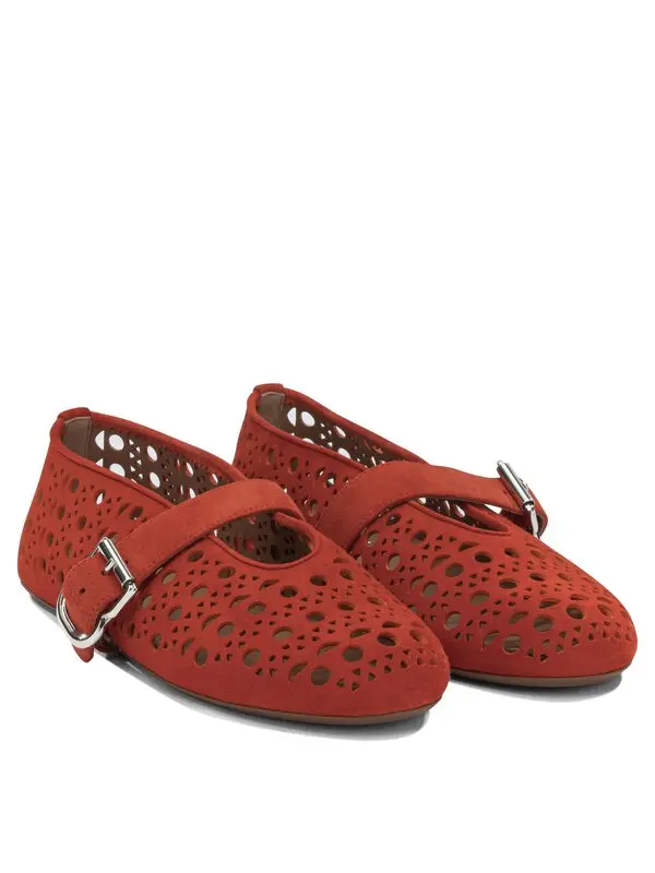 Alaïa Vienne Perforated Mary Jane Ballet Flats - Red
