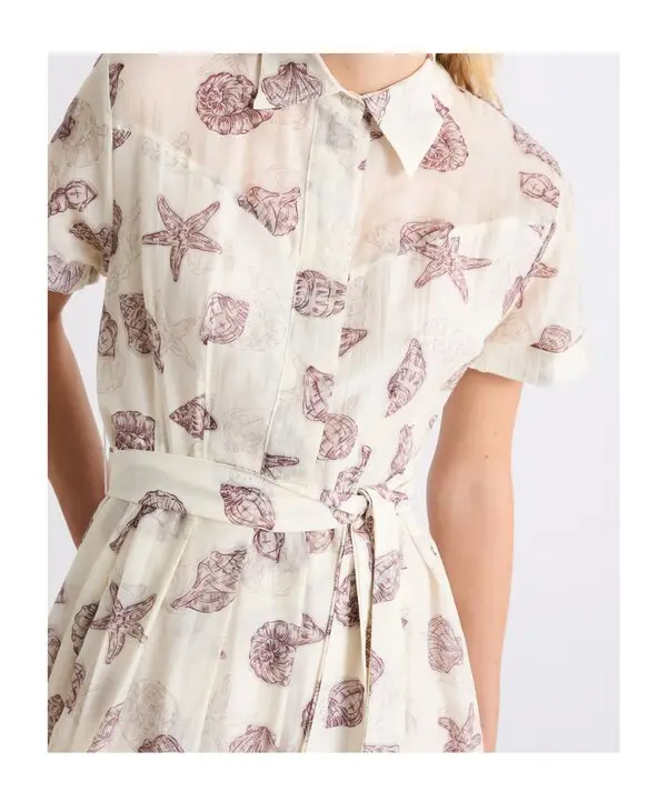 Marella Cotton And Silk Voile Dress With Seashell Print - Wool White