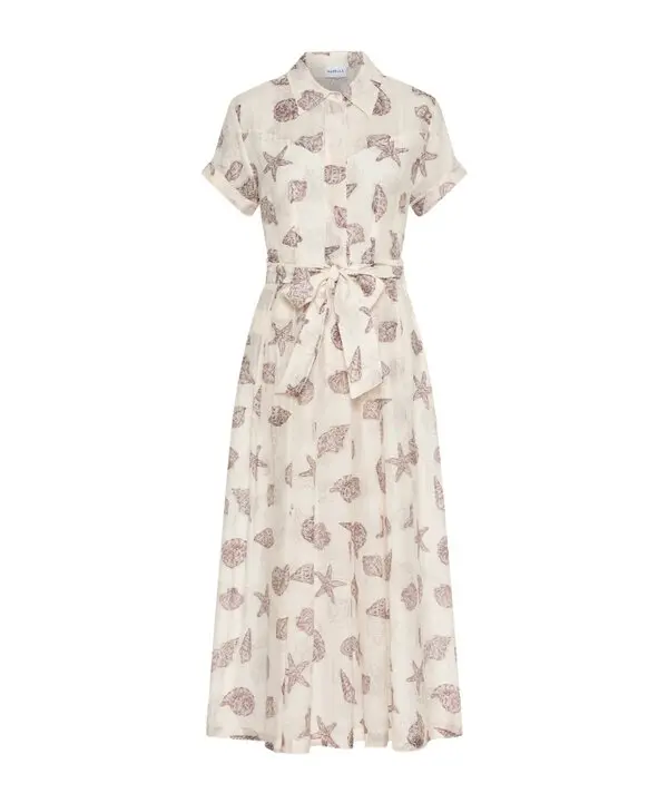 Marella Cotton And Silk Voile Dress With Seashell Print - Wool White