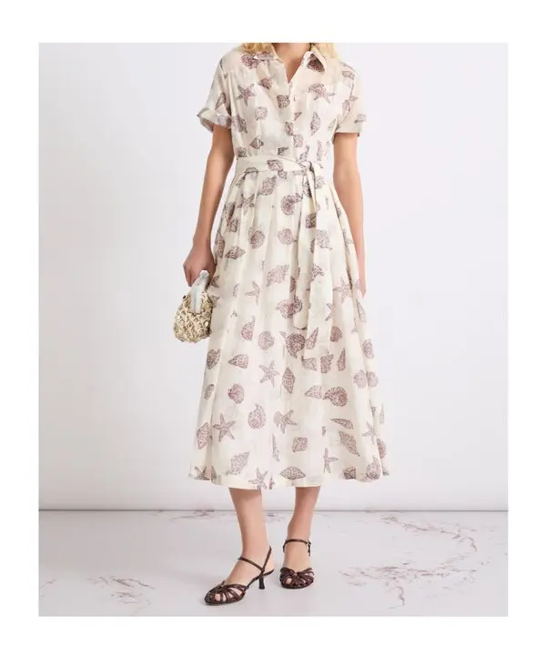 Marella Cotton And Silk Voile Seashell Print Shirt Dress