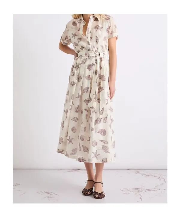 Marella Cotton And Silk Voile Seashell Print Shirt Dress