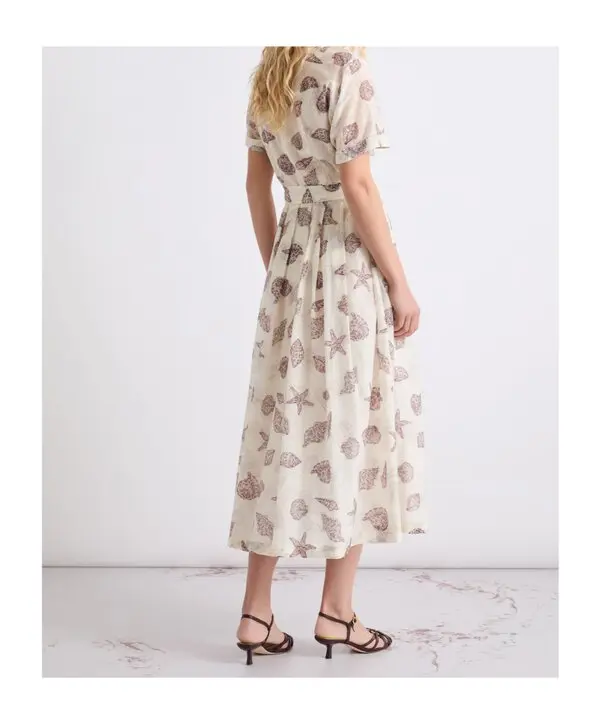 Marella Cotton And Silk Voile Seashell Print Shirt Dress