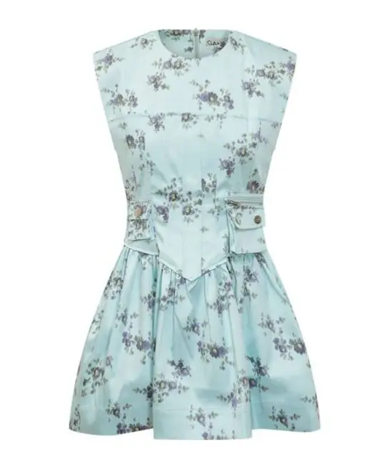 GANNI Sleeveless Floral Corset Mini Dress