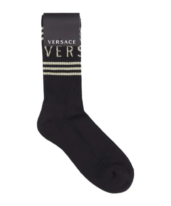 Versace Logo Intarsia Cotton Socks - Black