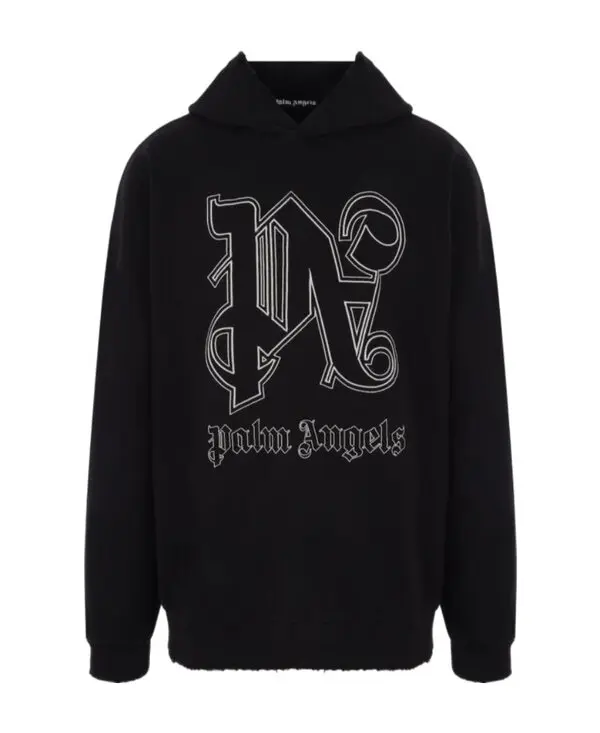 Palm Angels Logo Embroidered Long-sleeved Hoodie - Black
