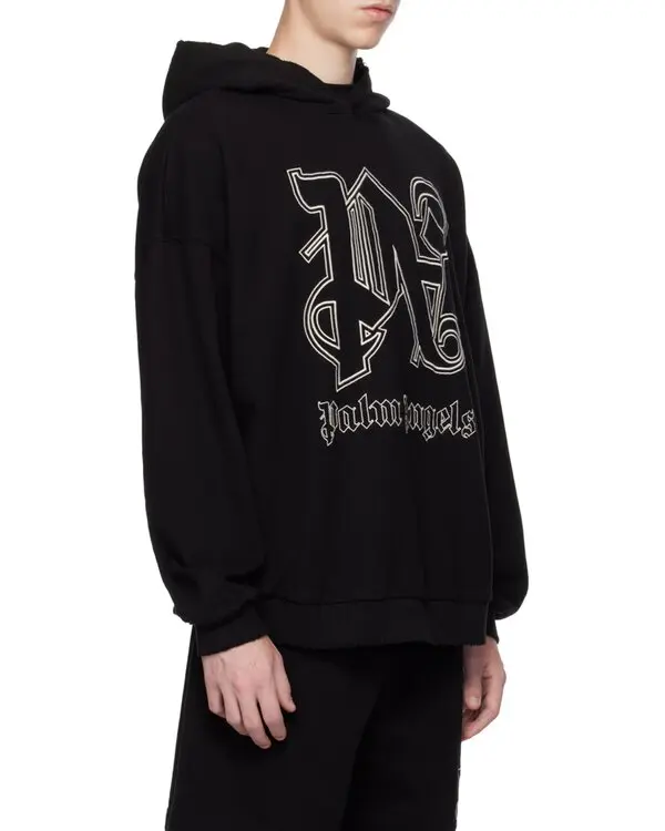 Palm Angels Logo Embroidered Long-sleeved Hoodie - Black