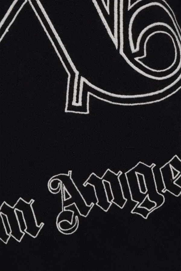 Palm Angels Logo Embroidered Long-sleeved Hoodie - Black