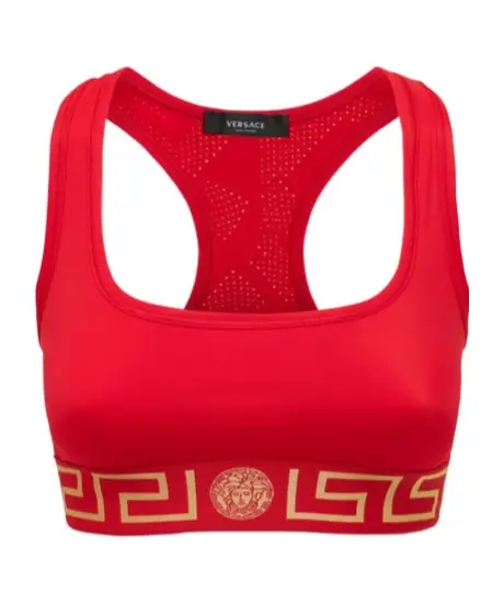 Versace Greca Logo Stretch Tech Sports Bra - Red