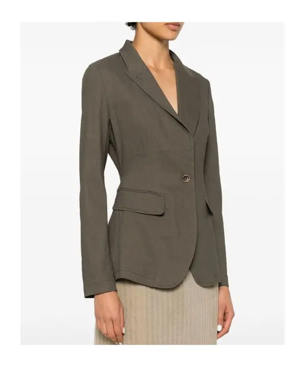 UMA WANG Single-breasted Blazer With Peak Lapels And Asymmetric Hem - Green