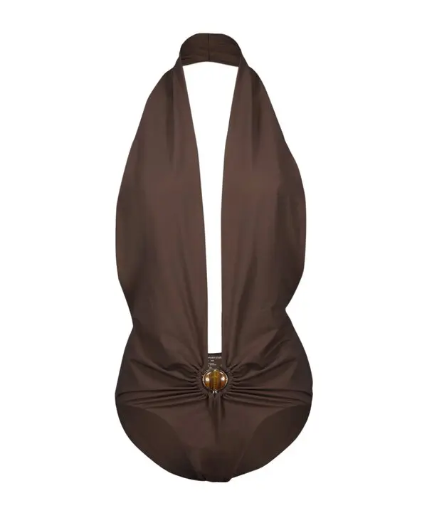 Christopher Esber Halterneck One-piece Swimsuit With Embellished Waist - Brown