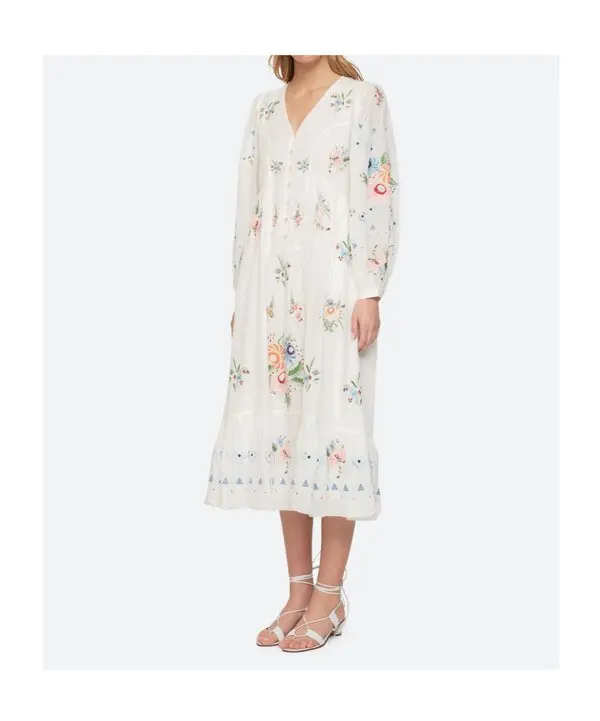 Sea Serafina Floral Embroidered Midi Dress