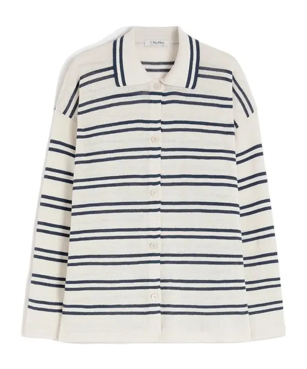 Max Mara Origine Striped Linen Cardigan - White