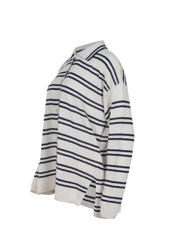 Max Mara Origine Striped Linen Cardigan - White