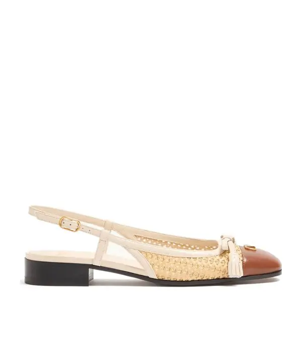 Valentino Garavani Raffia And Kidskin Slingback Ballerinas - Nude