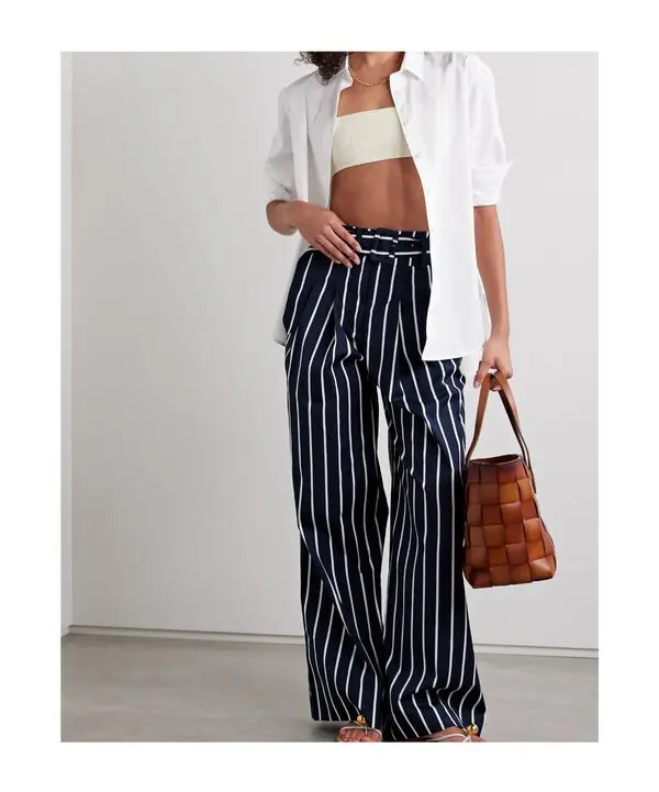 Veronica Beard Striped High-waisted Wide-leg Pants
