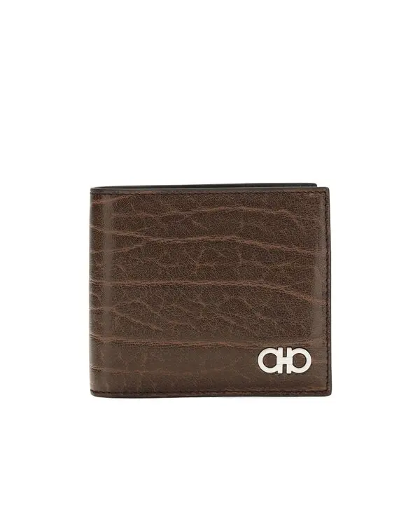 FERRAGAMO Gancini Textured Bifold Wallet - Brown