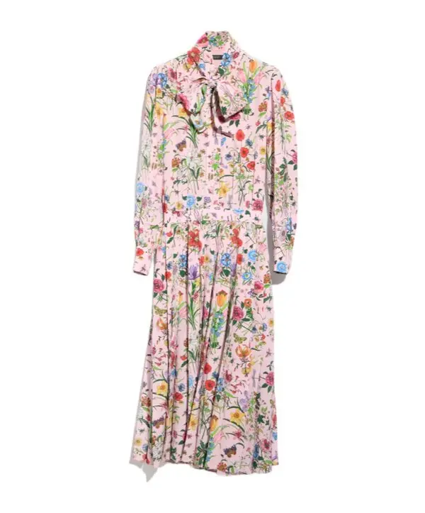 Gucci Allover Flora Print Silk Midi Dress - Multicolor