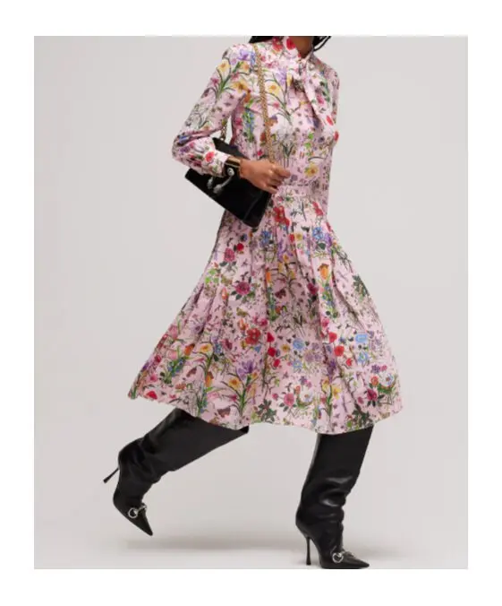 Gucci Allover Flora Print Silk Midi Dress