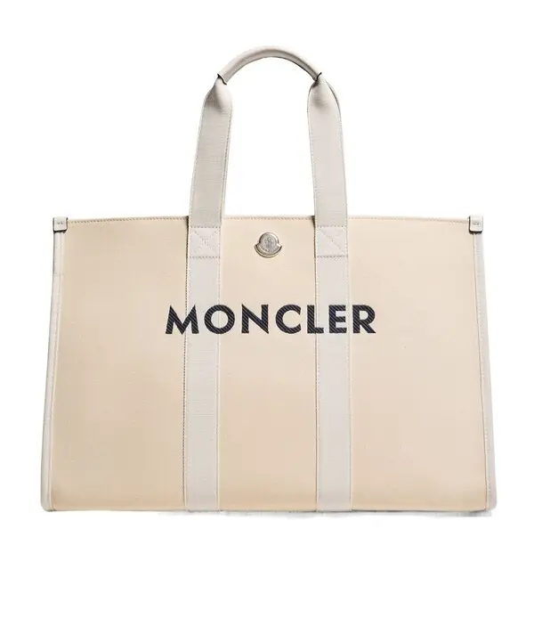 Moncler Logo Print Canvas Tote Bag - Ivory White