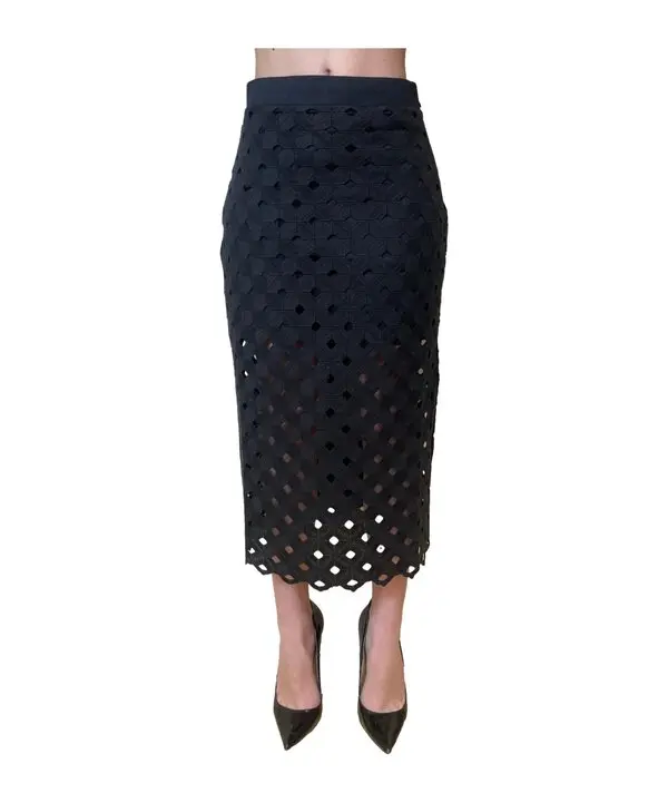 Max Mara Broderie Midi Skirt - Black