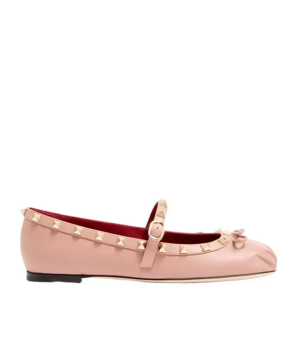 Valentino Garavani Rockstud Nappa Ballerina Flats - Pink