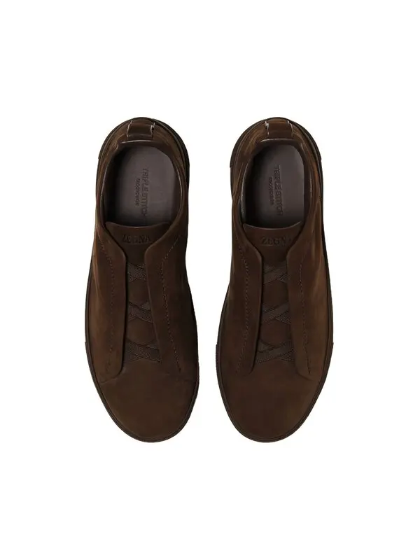 Zegna Triple Stitch Secondskin Nubuck Sneakers - Dark Brown