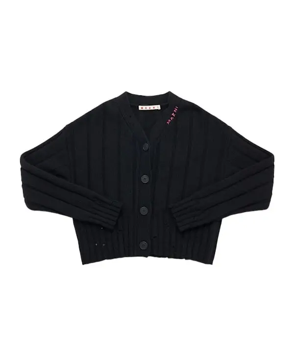 Marni Ribbed Knit Cardigan With Embroidered Logo