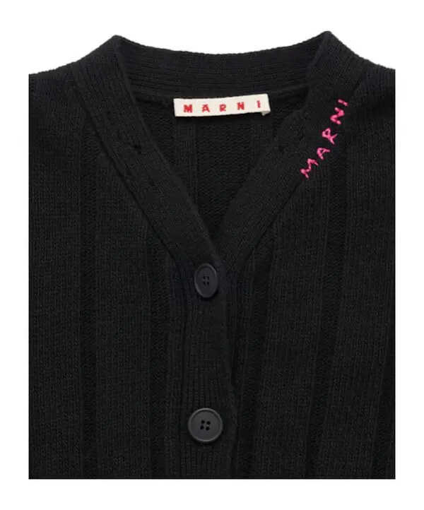 Marni Ribbed Knit Cardigan With Embroidered Logo